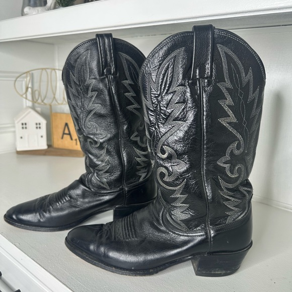 Dan Post | Shoes | Vintage Dan Post Black Leather Cowboy Boots ...